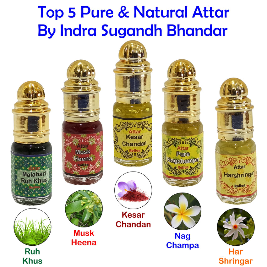 Ruh Khus, Musk Heena, Kesar Chandan, Har Shringar, Nag Champa 3ml Roll ...